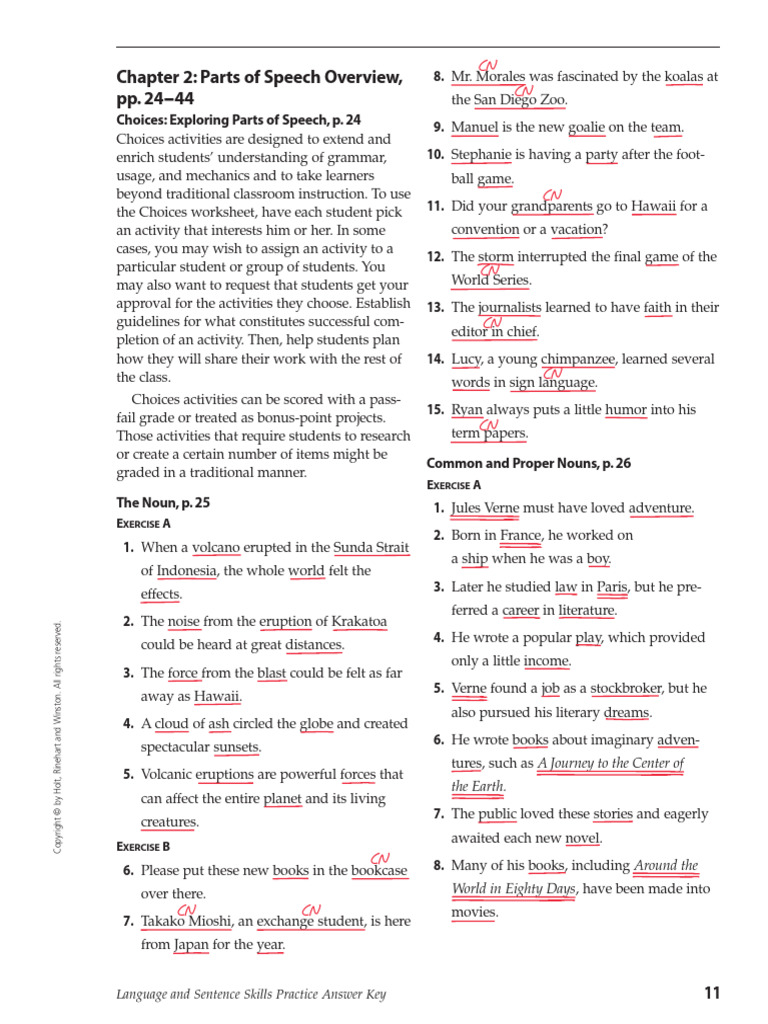 Online Grammar Text Chapter 2 Student Resources Answer Key | PDF