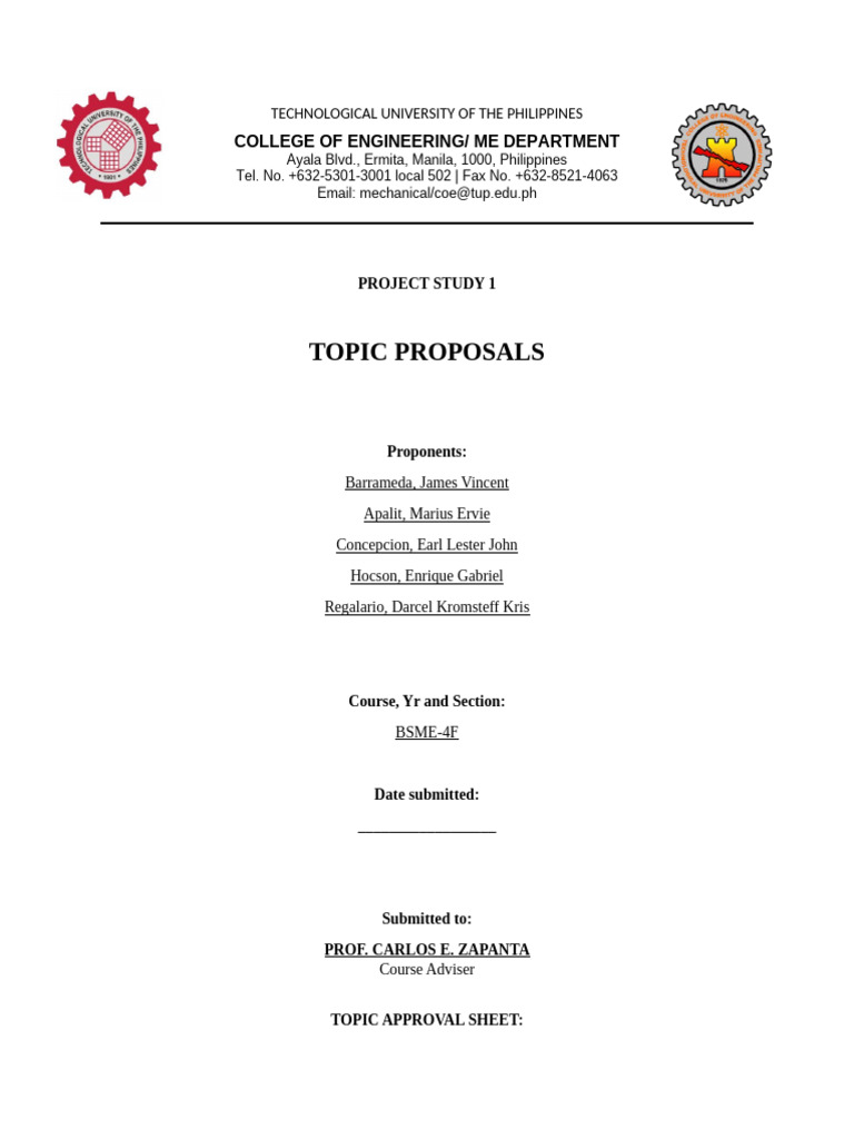 PS 1 Topic Proposal Format For Selection of Topics | PDF