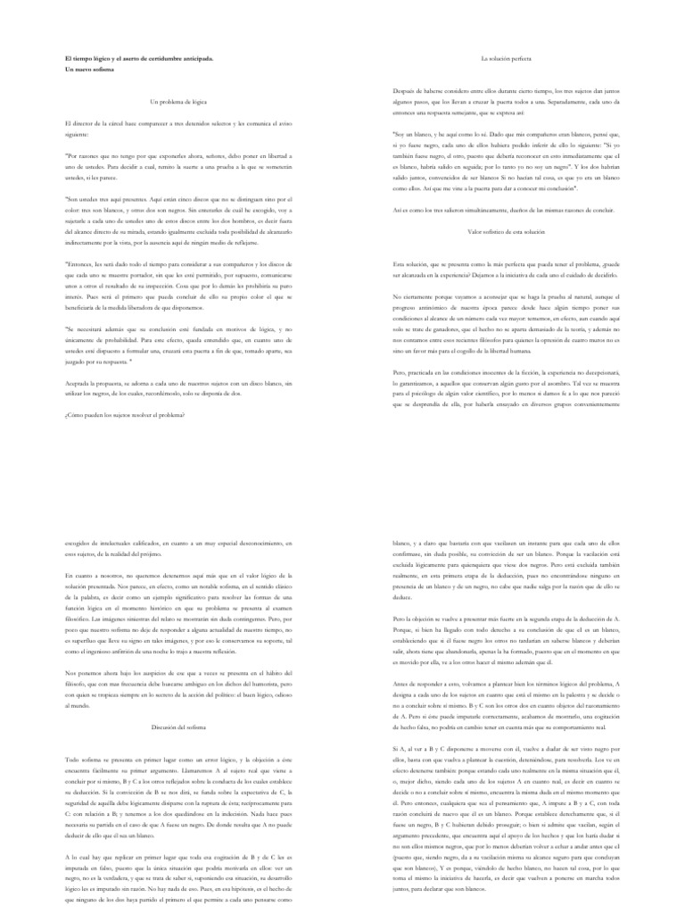 Lacan El tiempo lógico y el aserto de certidumbre anticipada (imprimir ... Lacan El tiempo lógico y el aserto de certidumbre anticipada (imprimir ...