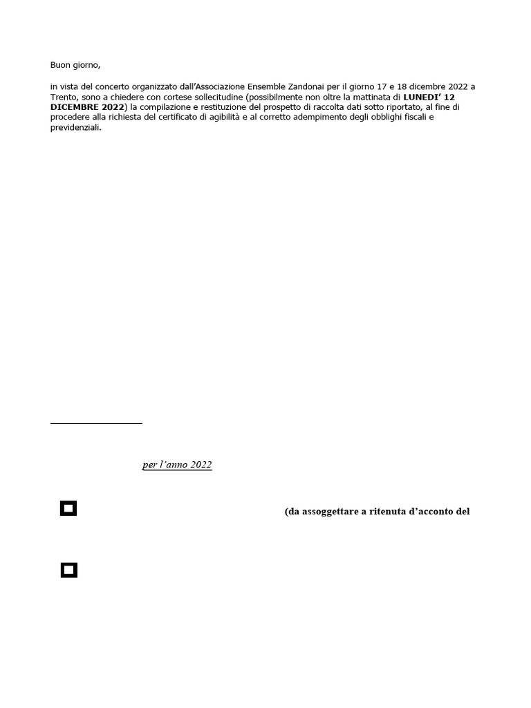 Fac Simile Richiesta Dati Per Concerto | PDF