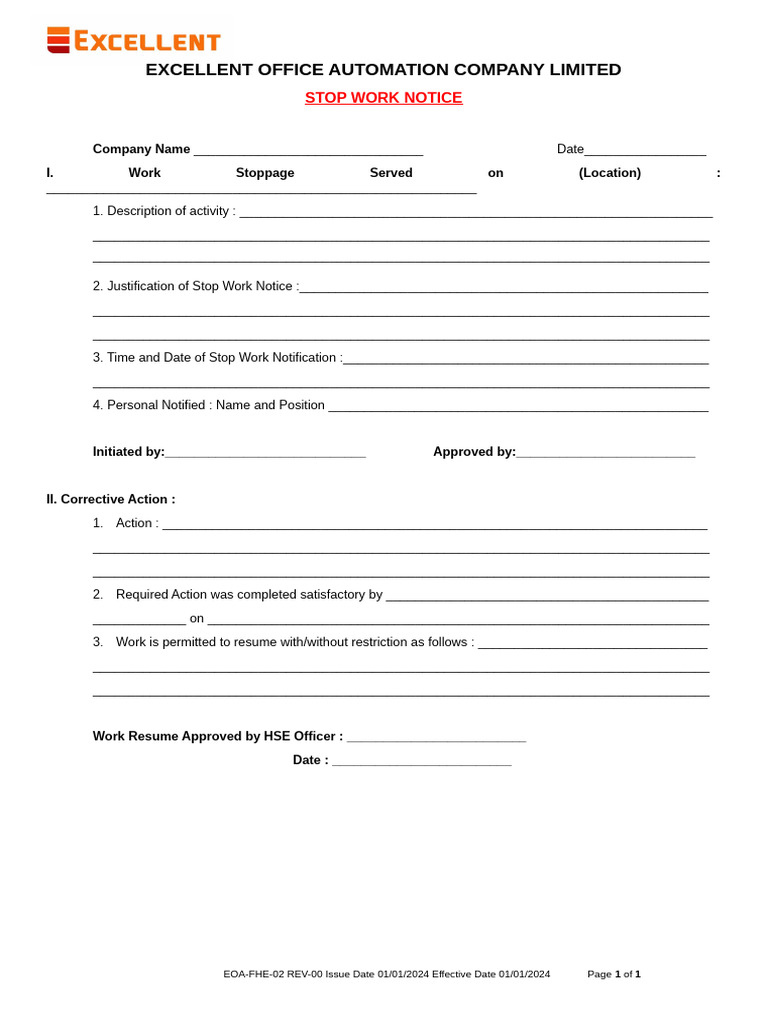 EOA-FHE-02 REV-00 Stop Work Notice | PDF