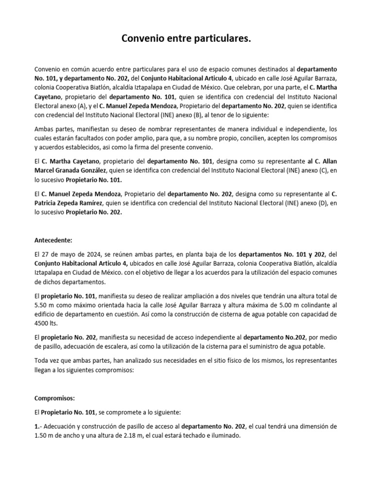 Convenio Entre Particulares Mod01 | PDF