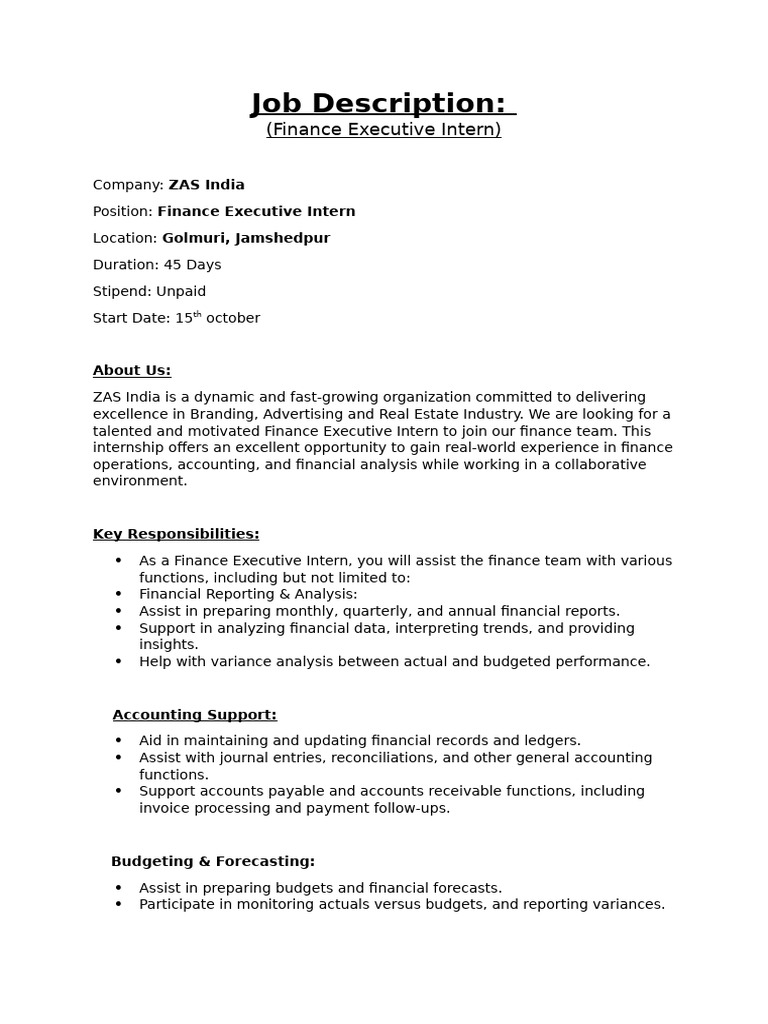 Job Description Finance Intern | PDF