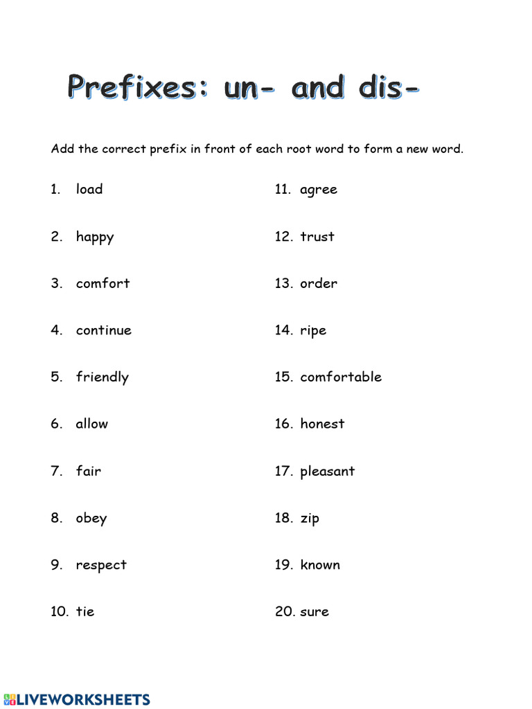 Add The Correct Prefix in Front of Each Root Word To Form A New Word | PDF