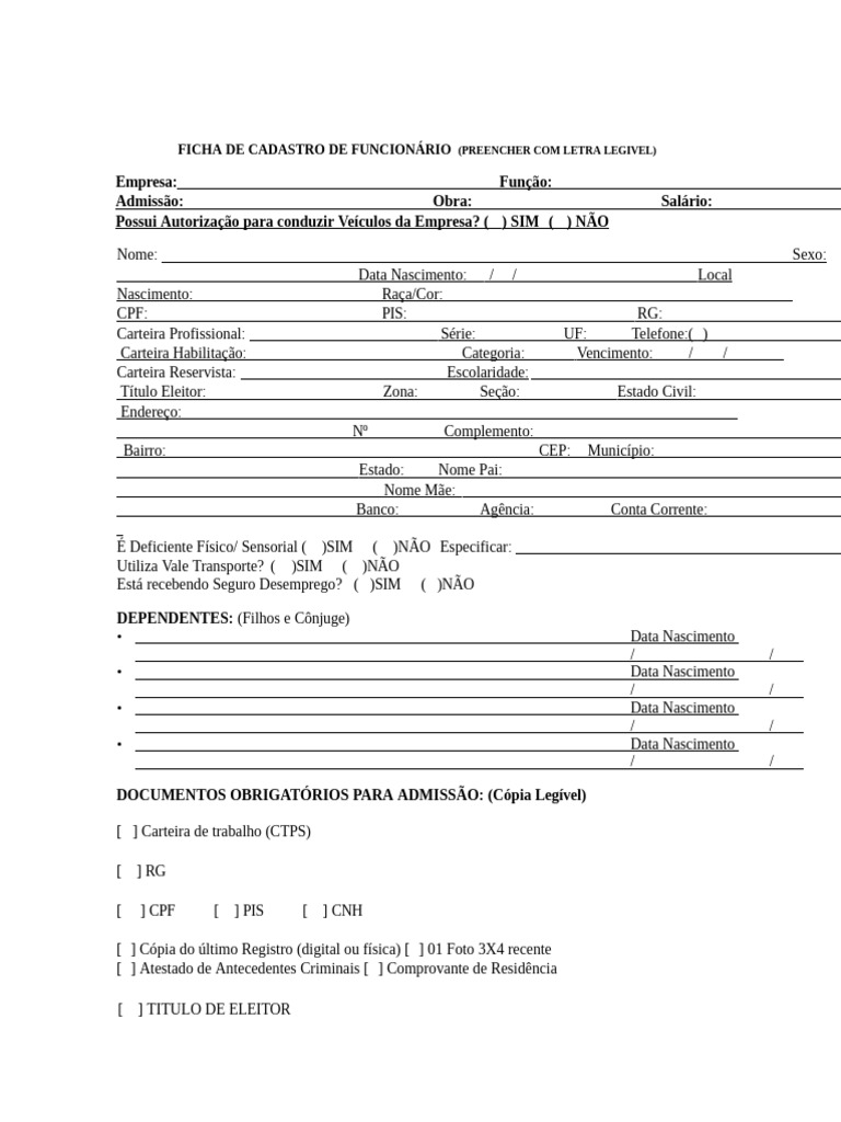 Ficha de Cadastro Rel Docs 2023 | PDF