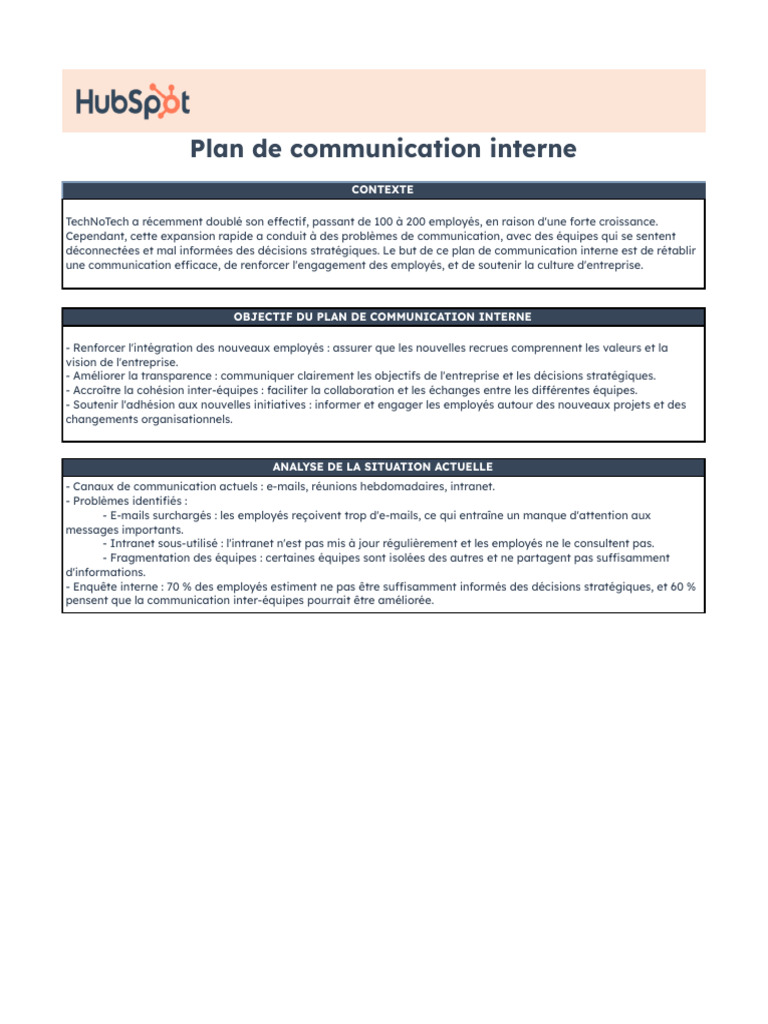 Modèle de Plan de Communication Interne | PDF