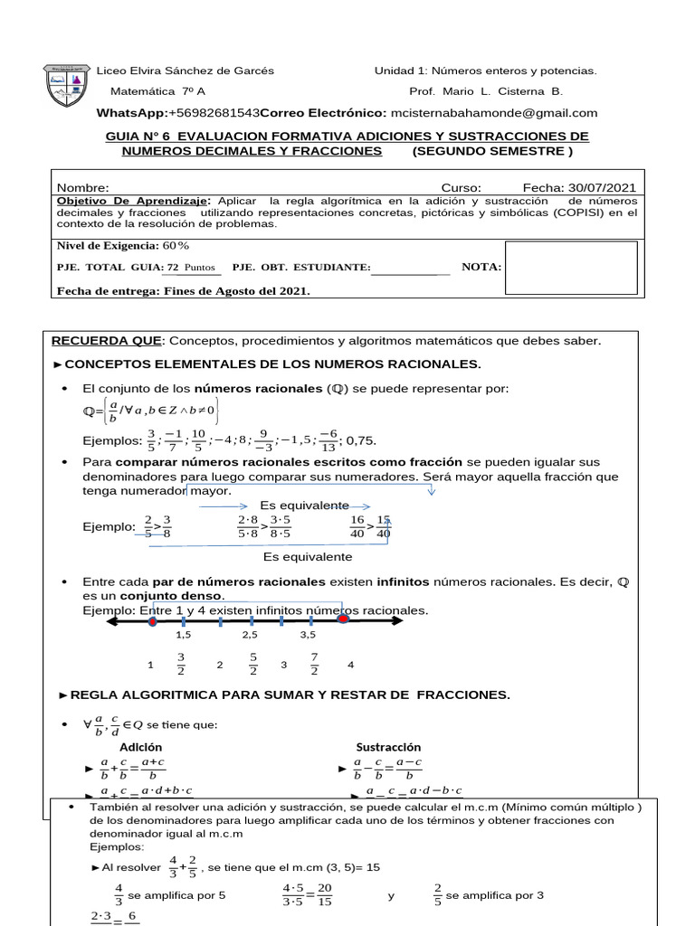 Guia N°6 Evaluacion Formativa de Decimales 7° Bas 2021 2 | PDF