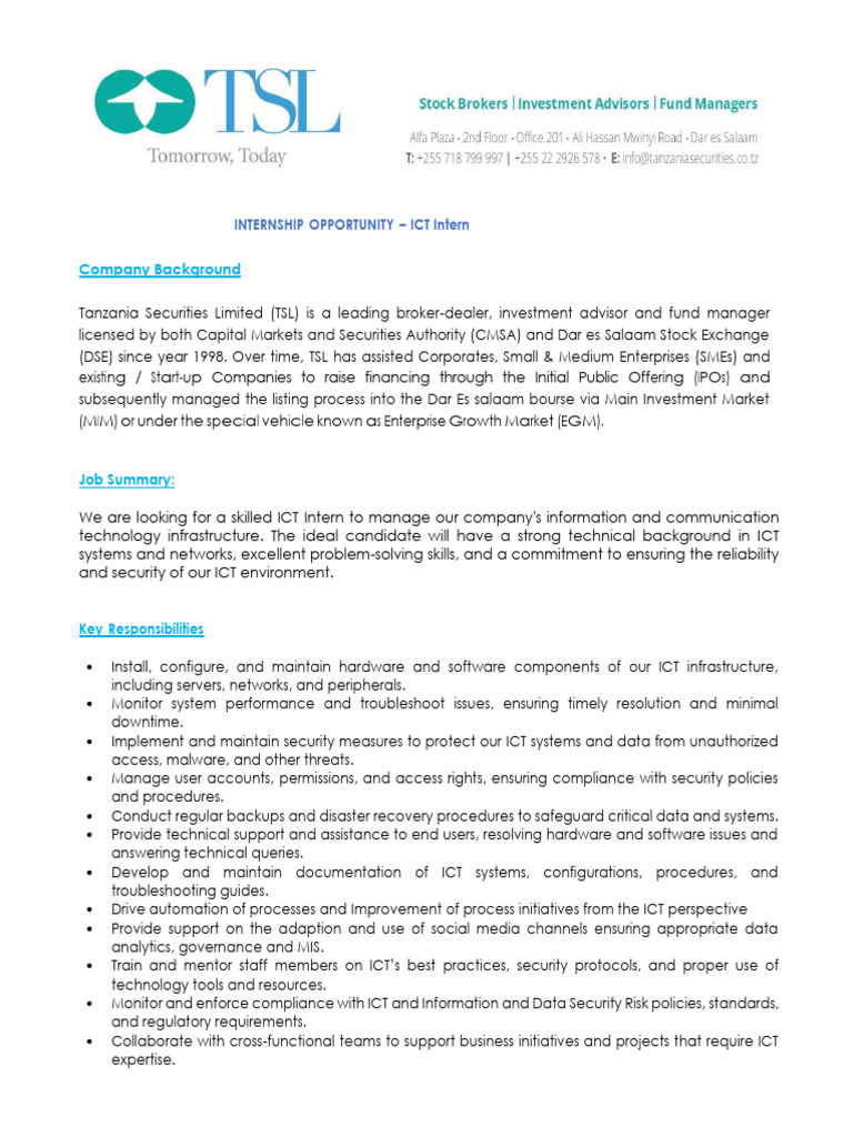 TSL - ICT Intern Advert - Final | PDF