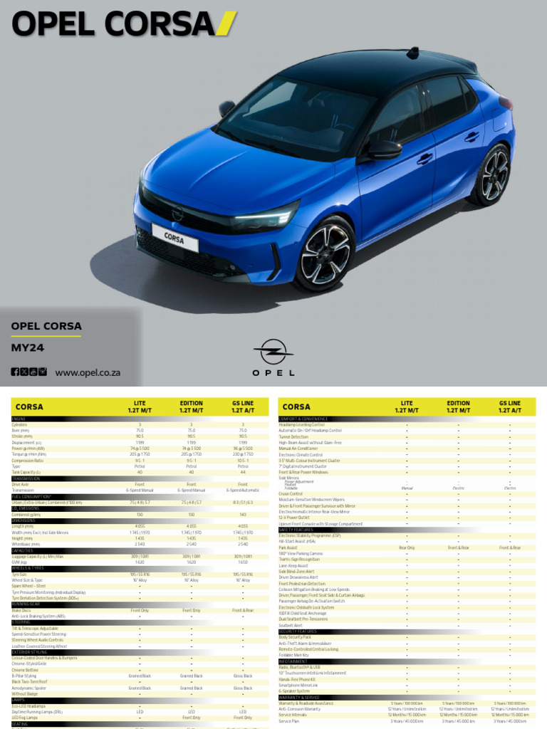Opel Corsa My24 Specsheet | PDF