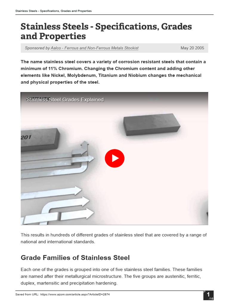Stainless Steels Specifications Grades and Properties | PDF | Stainless ...