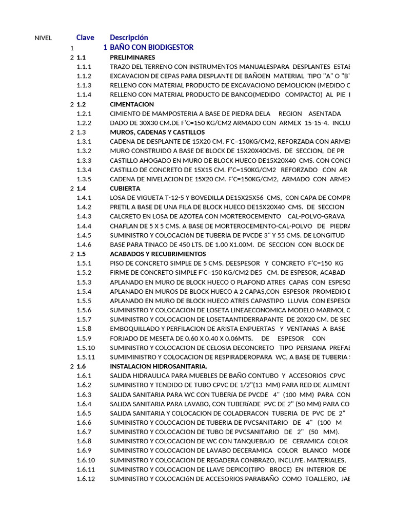 CATALOGO DE CONCEPTOS PARA Importar a opus | PDF