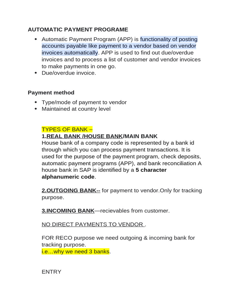 Automatic Payment Programe | PDF