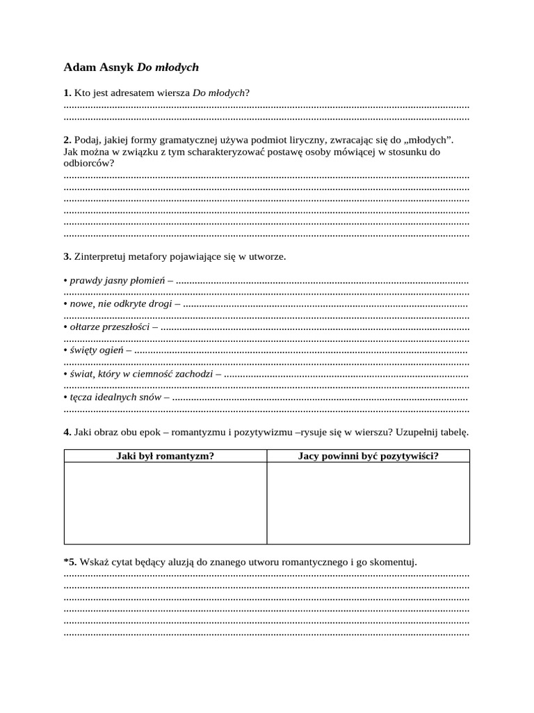 Adam Asnyk Do Młodych Analiza | PDF