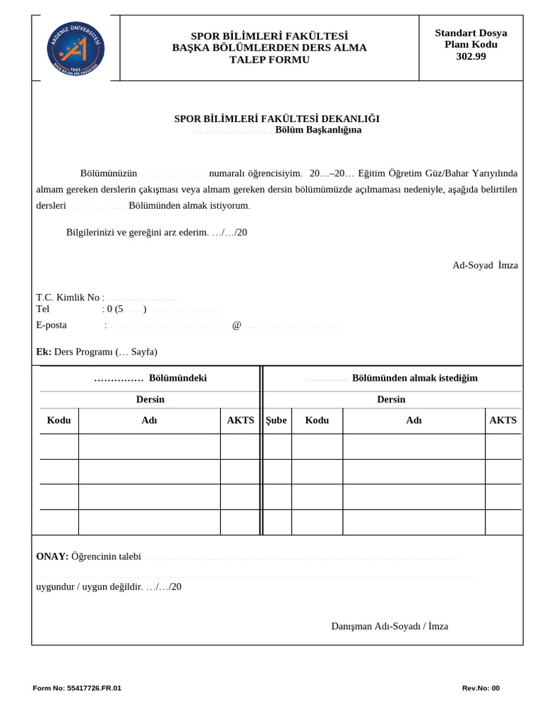 55417726.FR .01Baska Bolumden Ders Alma Talep Formu | PDF