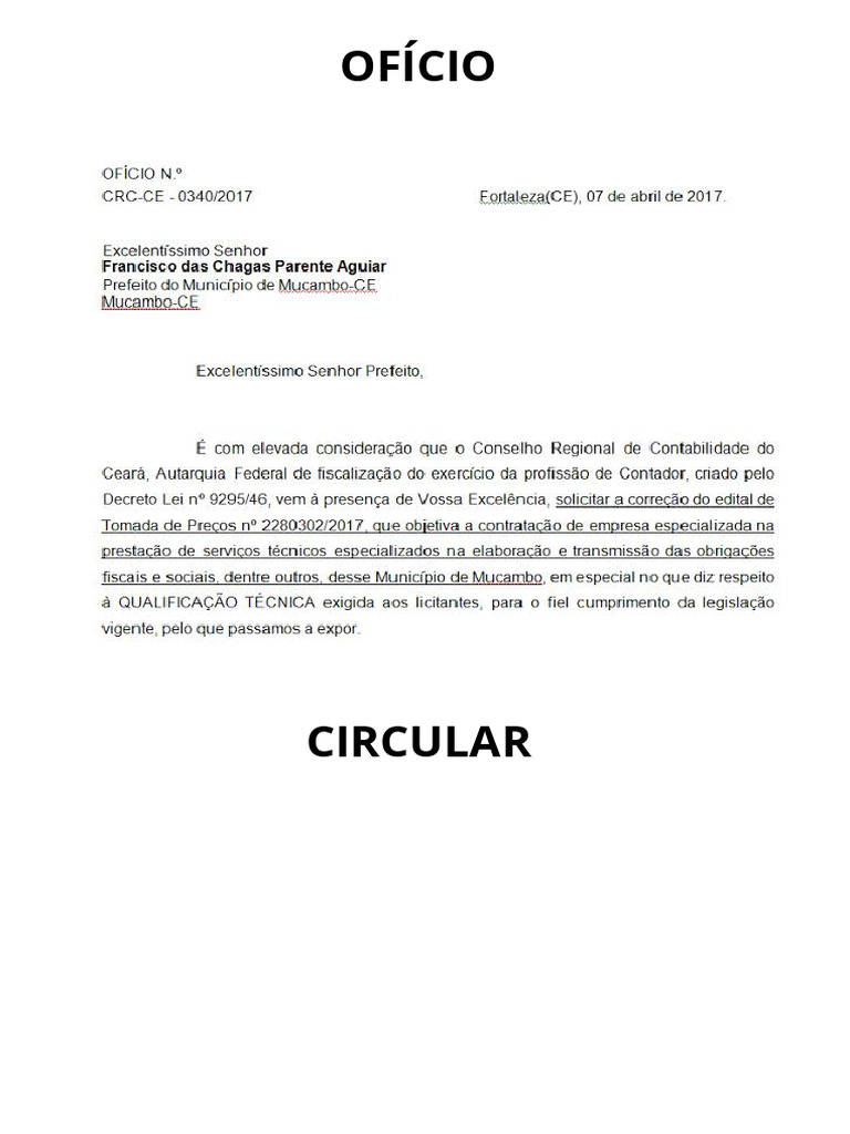 Ofício e Circular | PDF