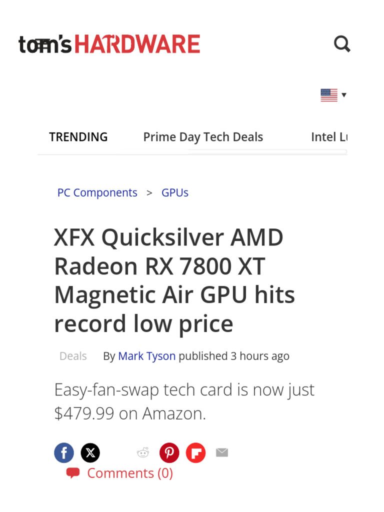 XFX Quicksilver AMD Radeon RX 7800 XT Magnetic Air GPU Hits Record Low ...