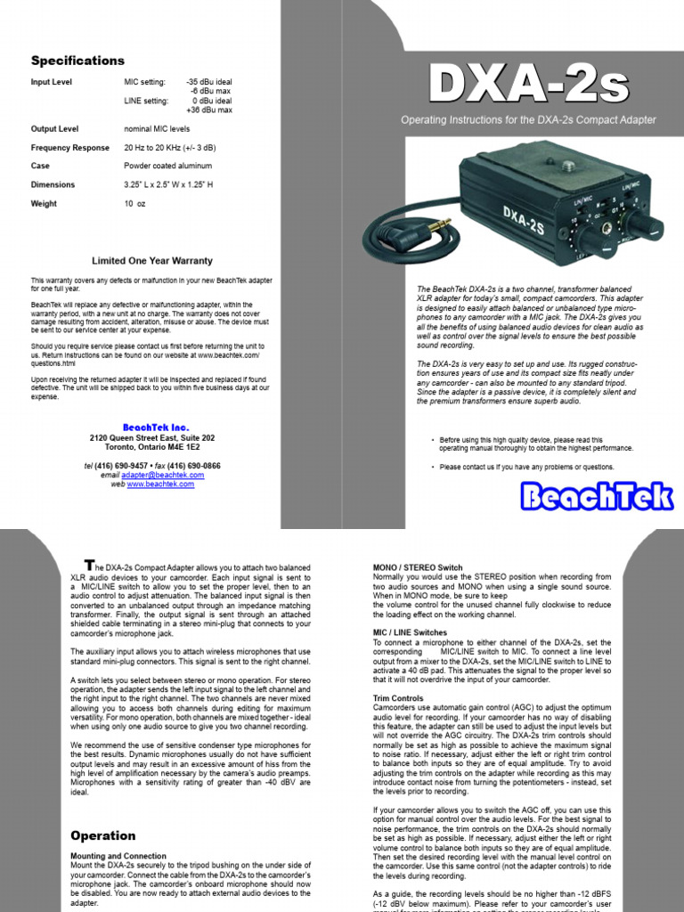 Beachtek Dxa-2s Instructions | PDF