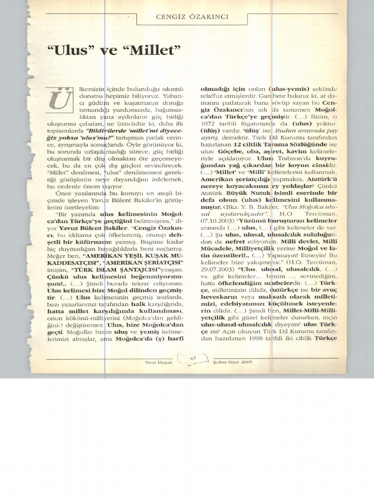 Ulus Ve Millet Cengiz Ozakinci 2005 | PDF