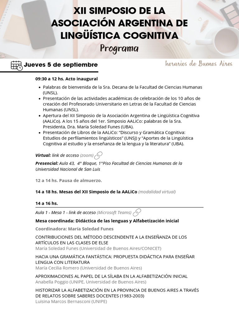 Programa Xii Simposio de La Asociaciã - N Argentina de Lingã - Ã - Stica Cognitiva | PDF
