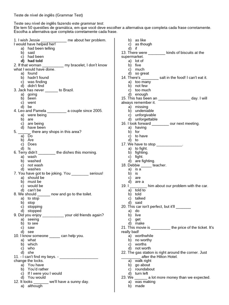 Teste de Nível de Inglês | PDF