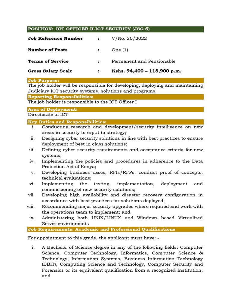 17.position Ict Officer II Ict Security JSG 6 | PDF