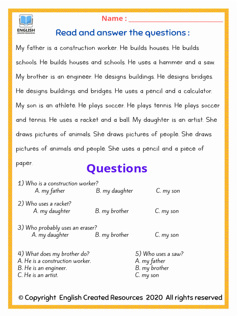 ACTIVITY Reading Comp 2nd Grade | PDF | Lifestyle