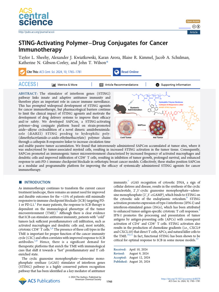 Sheehy Et Al 2024 Sting Activating Polymer Drug Conjugates For Cancer ...