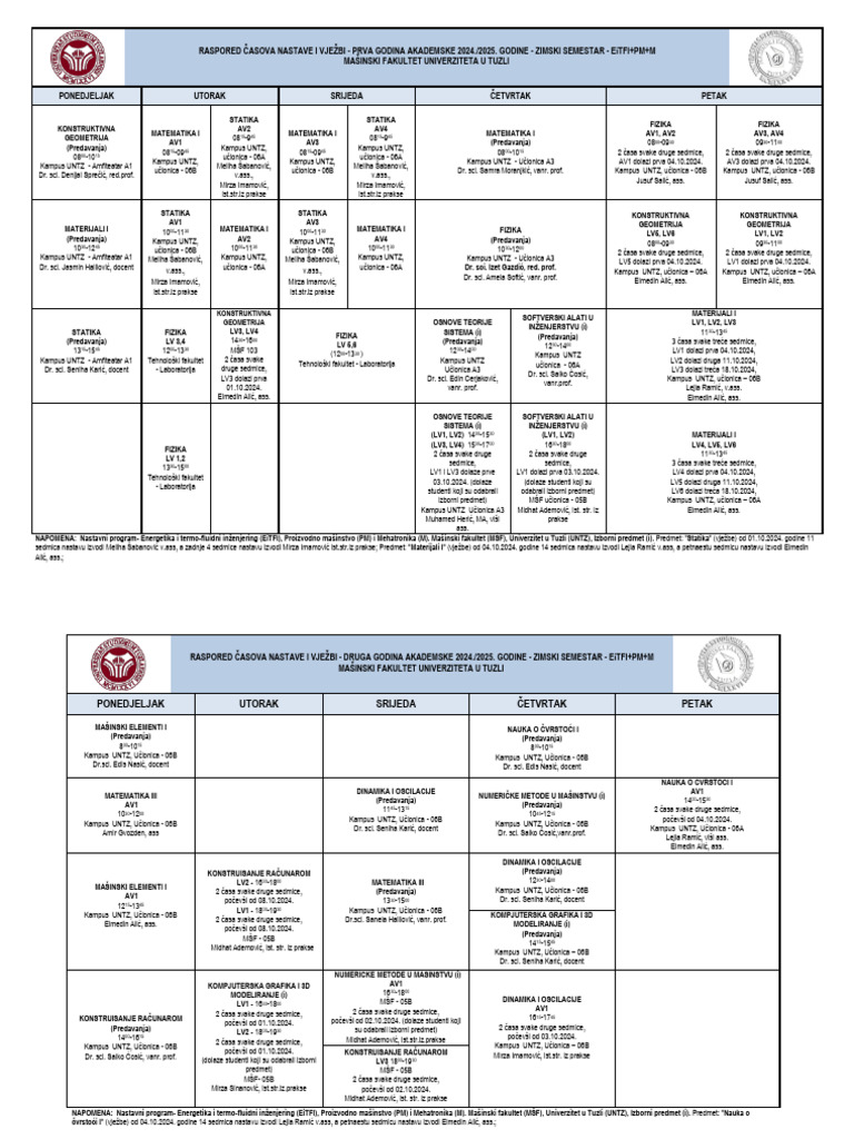 1 Raspored Časova Nastave 2024 2025 | PDF
