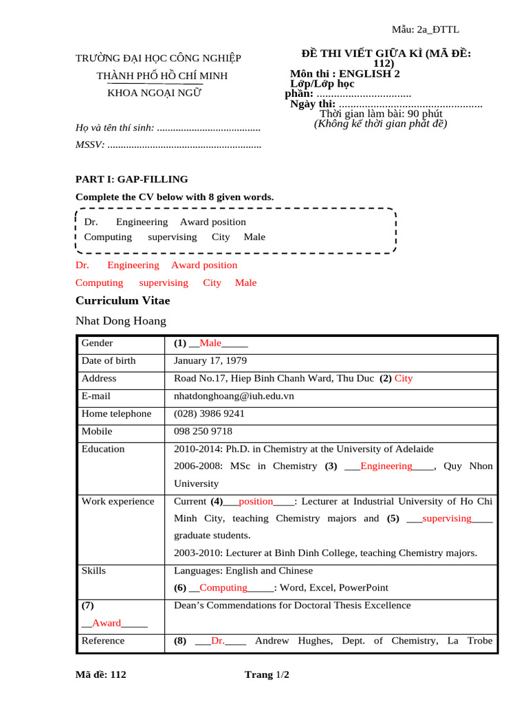 Sample Midterm Writing Test - English 2 | PDF