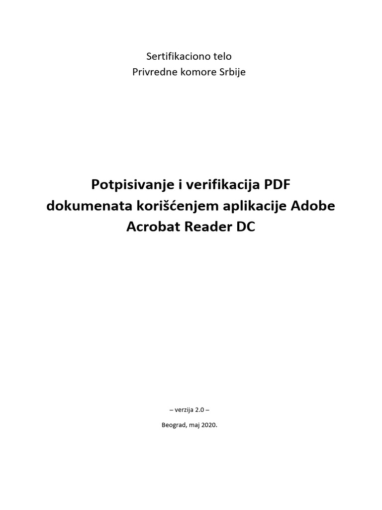 Potpisivanje I Verifikacija PDF Dokumenata Korišćenjem Aplikacije Adobe Reader | PDF