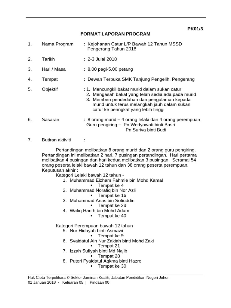 Laporan Catur MSSD 2018 | PDF