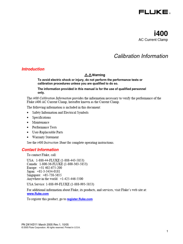 Calibration Information: AC Current Clamp | PDF