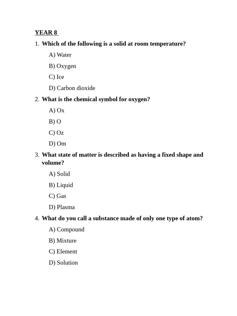 Year 8 Questions | PDF