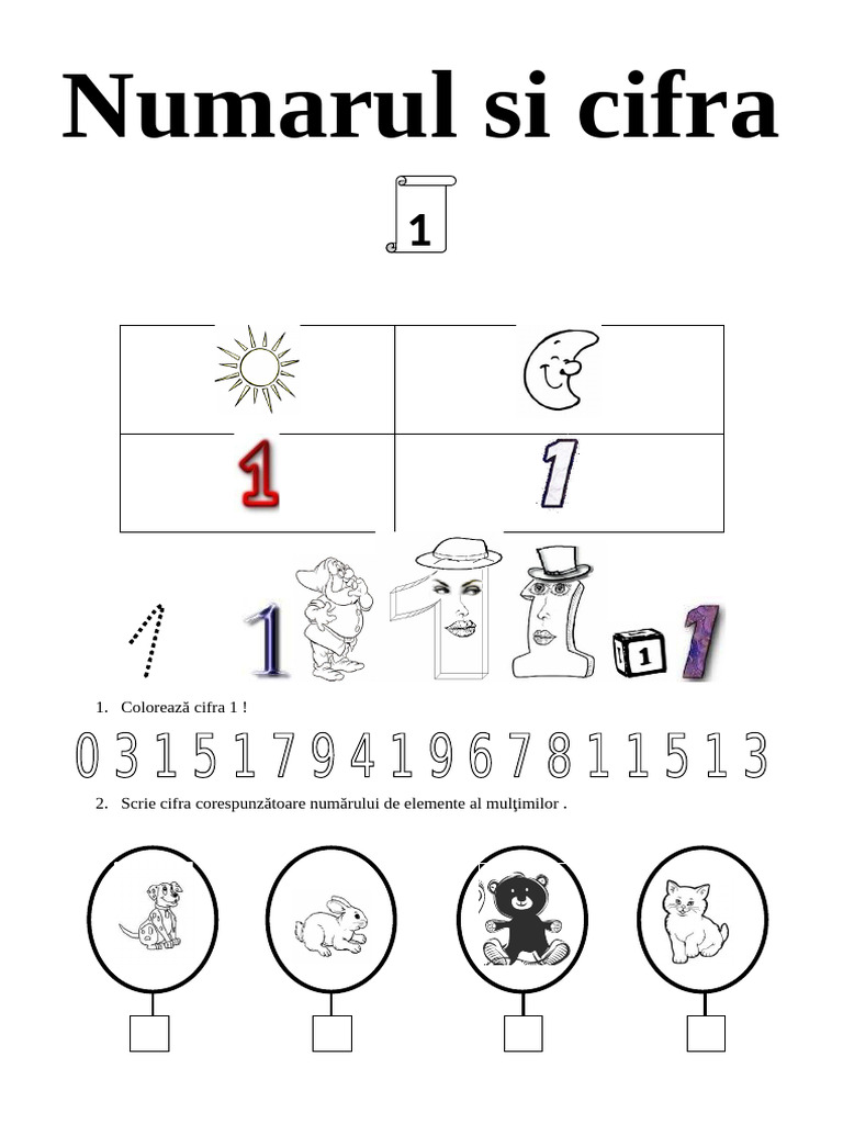 1 Fisa de Lucru Numarul Si Cifra 1-1 | PDF
