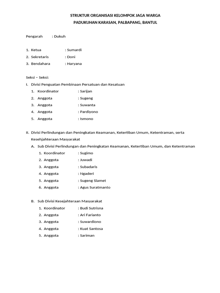 Struktur Organisasi Kelompok Jaga Warga | PDF | Social Science Struktur Organisasi Kelompok Jaga Warga | PDF | Social Science