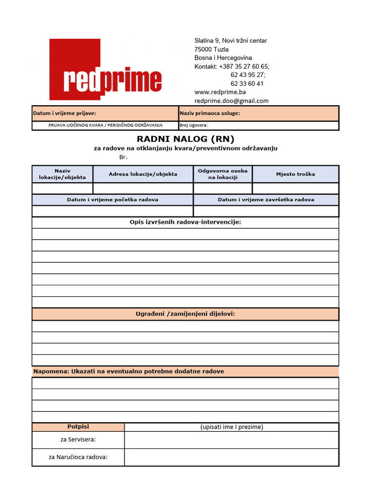 Radni nalog NOVO | PDF