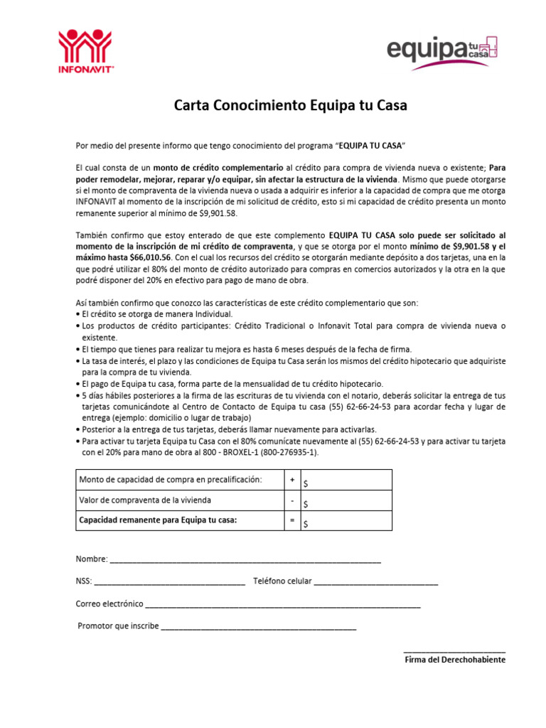 Carta Conocimiento Equipa Tu Casa | PDF