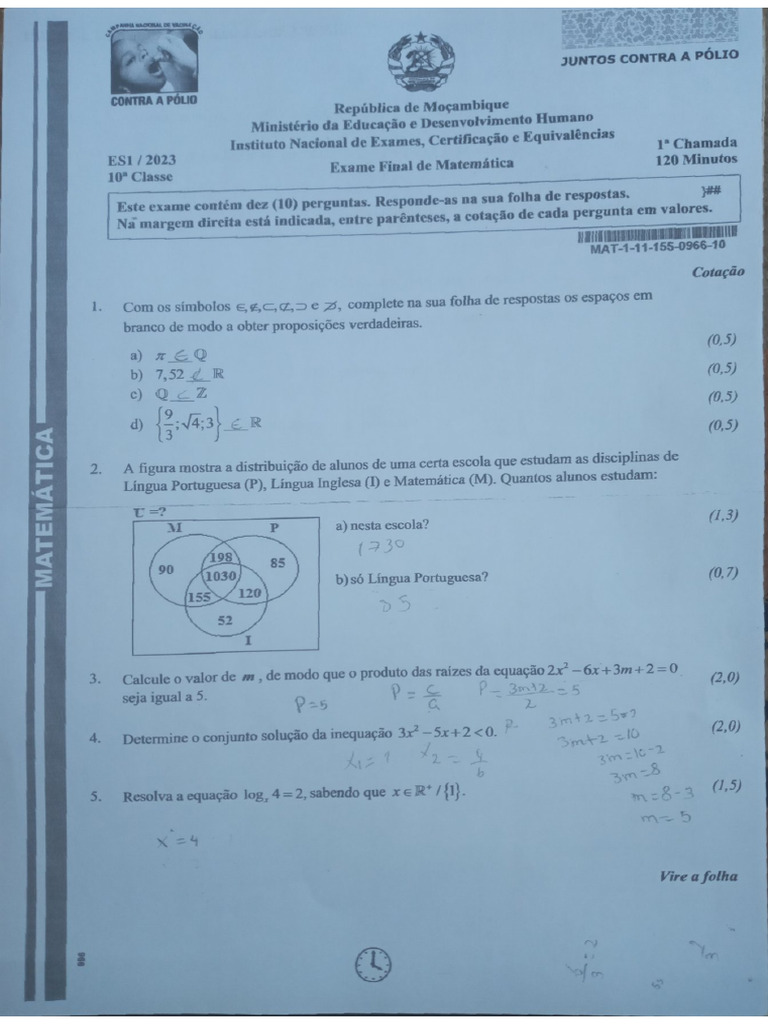 Matemática 10 Classe 2023, 1a | PDF