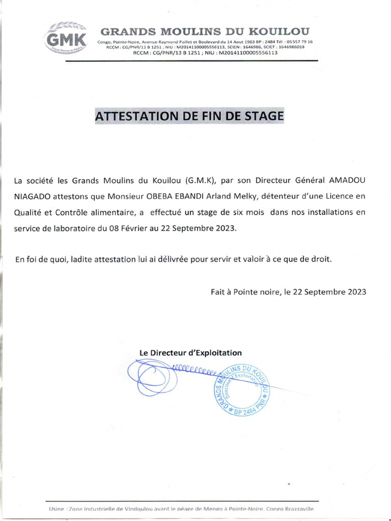Attestation de fin de stage | PDF