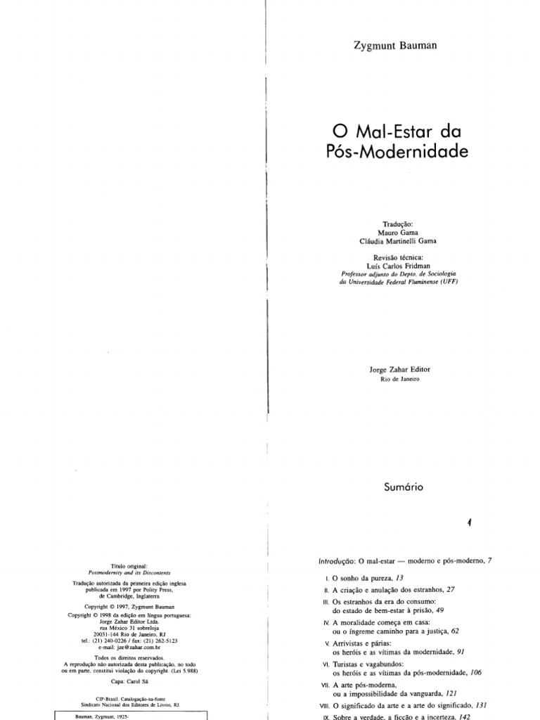 Bauman, Zygmunt - O Mal-Estar Da Pos-Modernidade | PDF