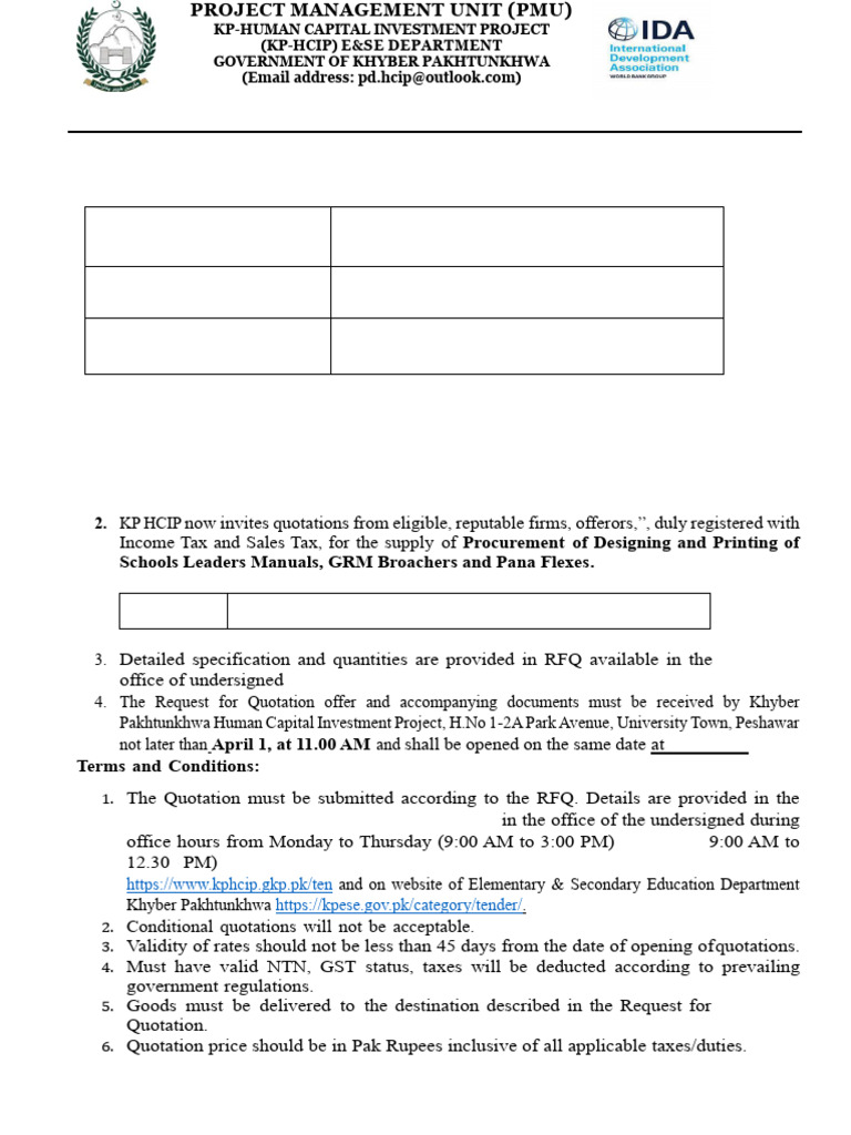 3 RFQ For Designing and Printing For School Leaders | PDF