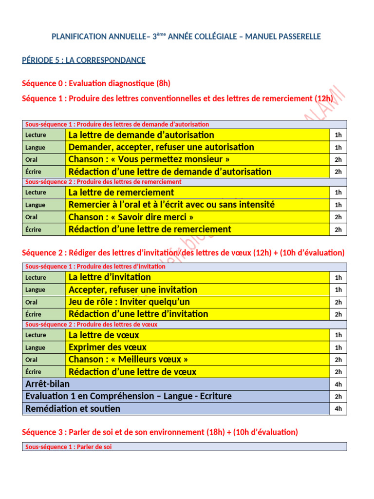 PLANIFICATION ANNUELLE Passerelle 3asc-Converti | PDF