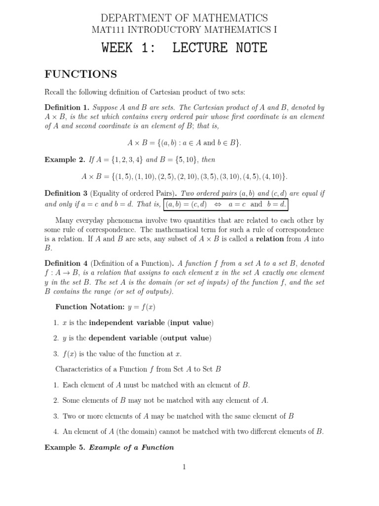 MAT111 Week 1 Lecture Note | PDF