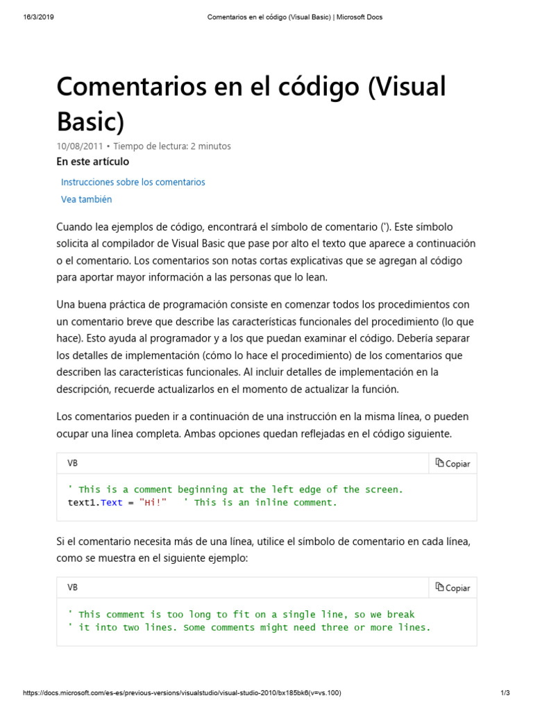 MN - S4 - Enlaceweb - Comentarios en El Código (Visual Basic) | PDF