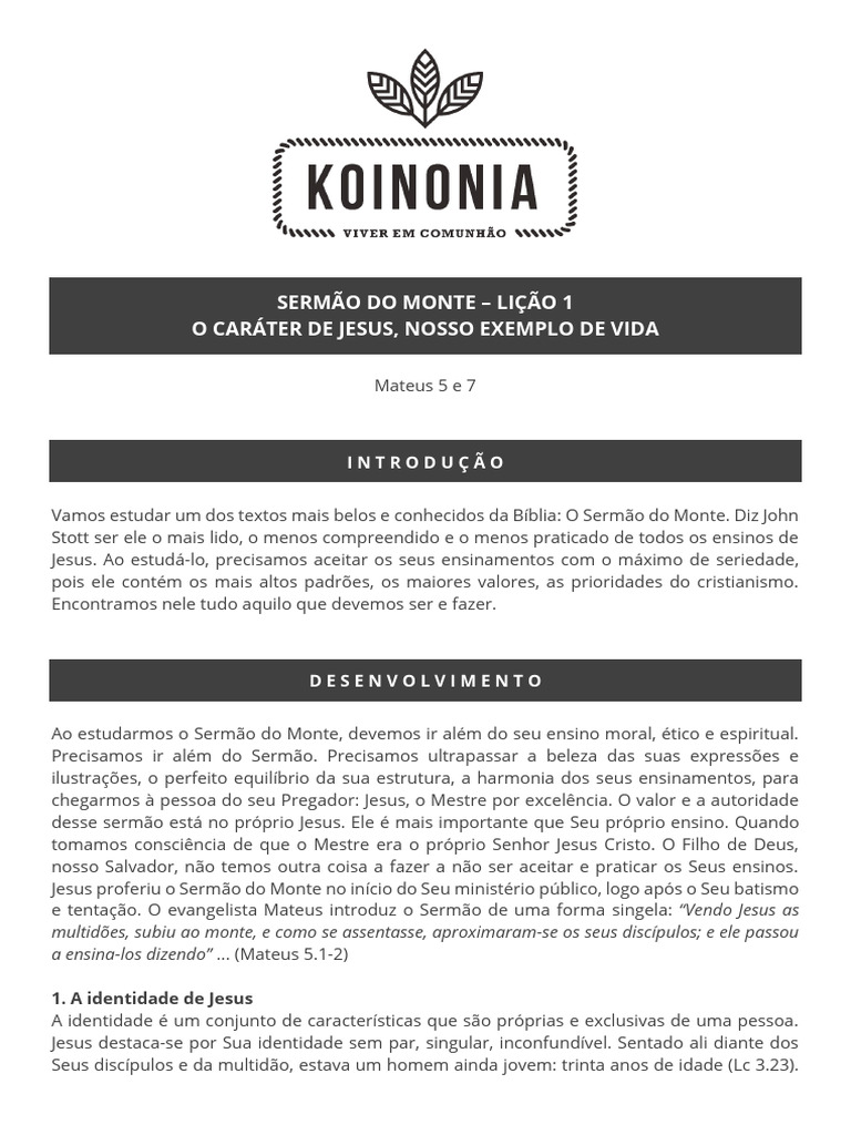 Sermão Do Monte Lição 1 Pdf
