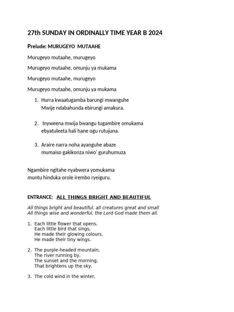 27th Sunday in Ordinary Time Year B 6th Oct 2024 | PDF