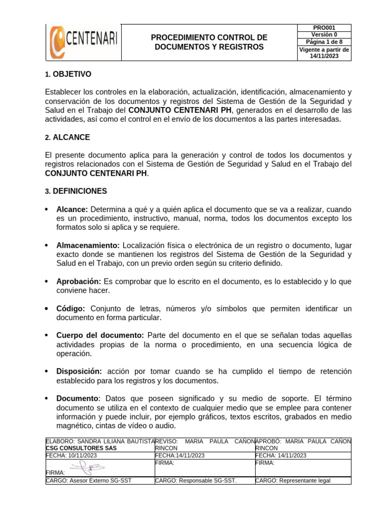 Pro001 Procedimiento Control de Documentos y Registros | PDF
