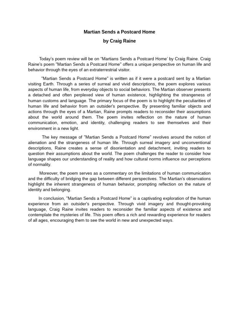 Martian Sends a Postcard Home | PDF