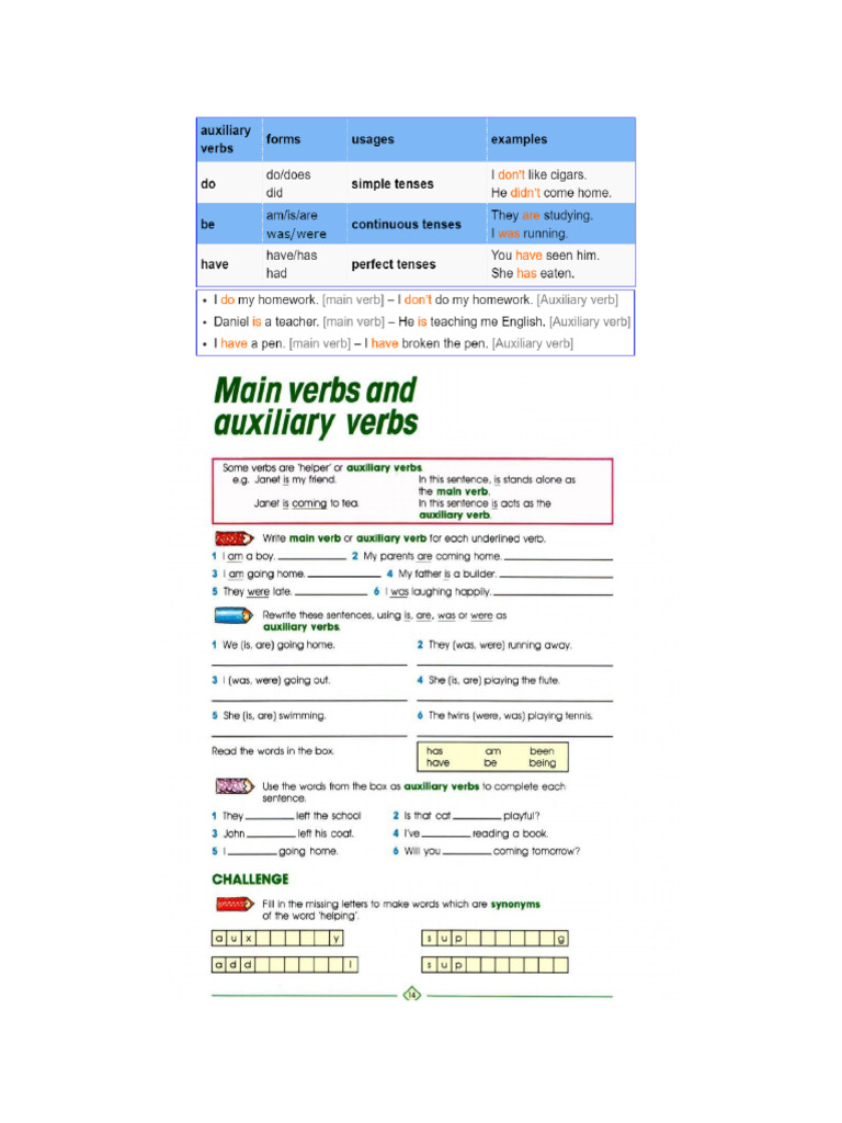 Main and Aux. Verbs Worksheet | PDF