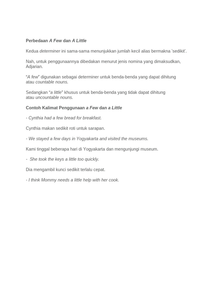 Perbedaan A Little, A Few | PDF